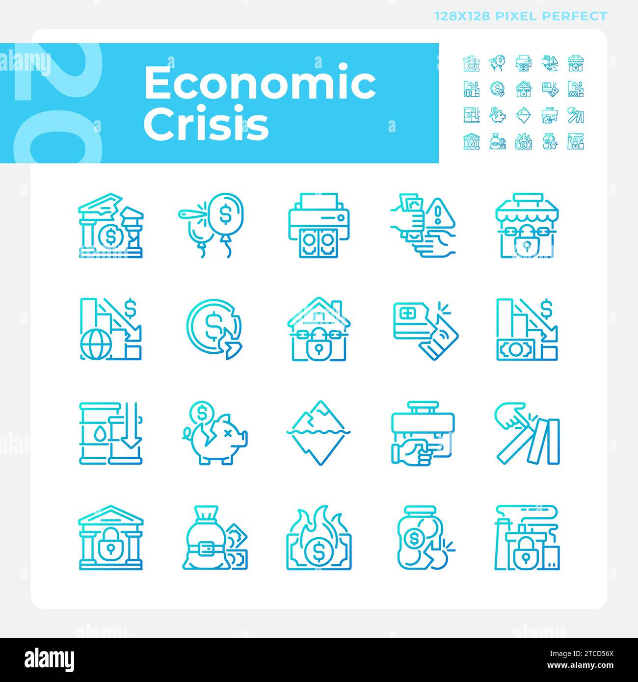 Set of pixel perfect glyph style economic crisis icons Stock Vector ...