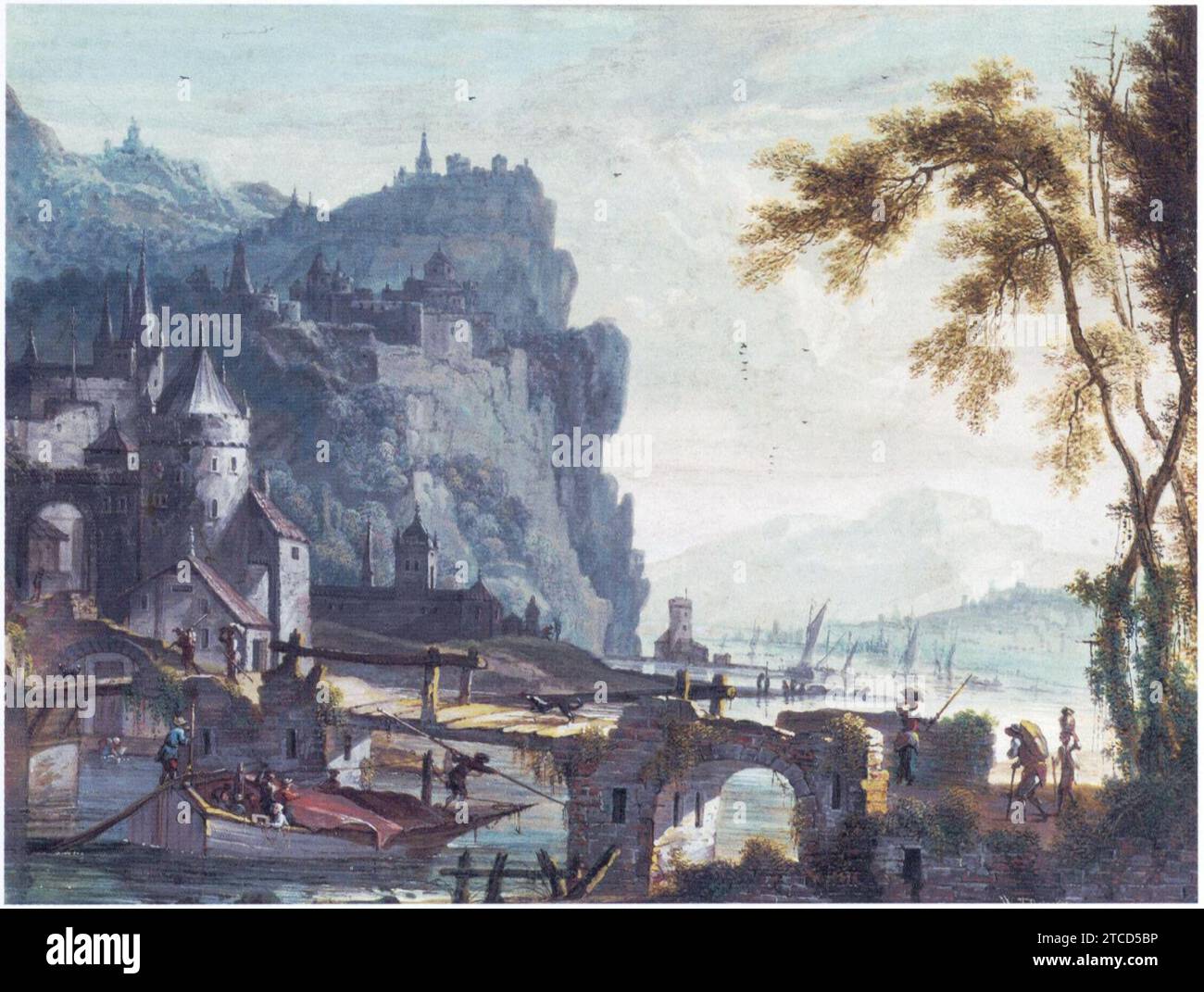 Willem Troost- fantasy Rhine landscape with castle town Stock Photo - Alamy