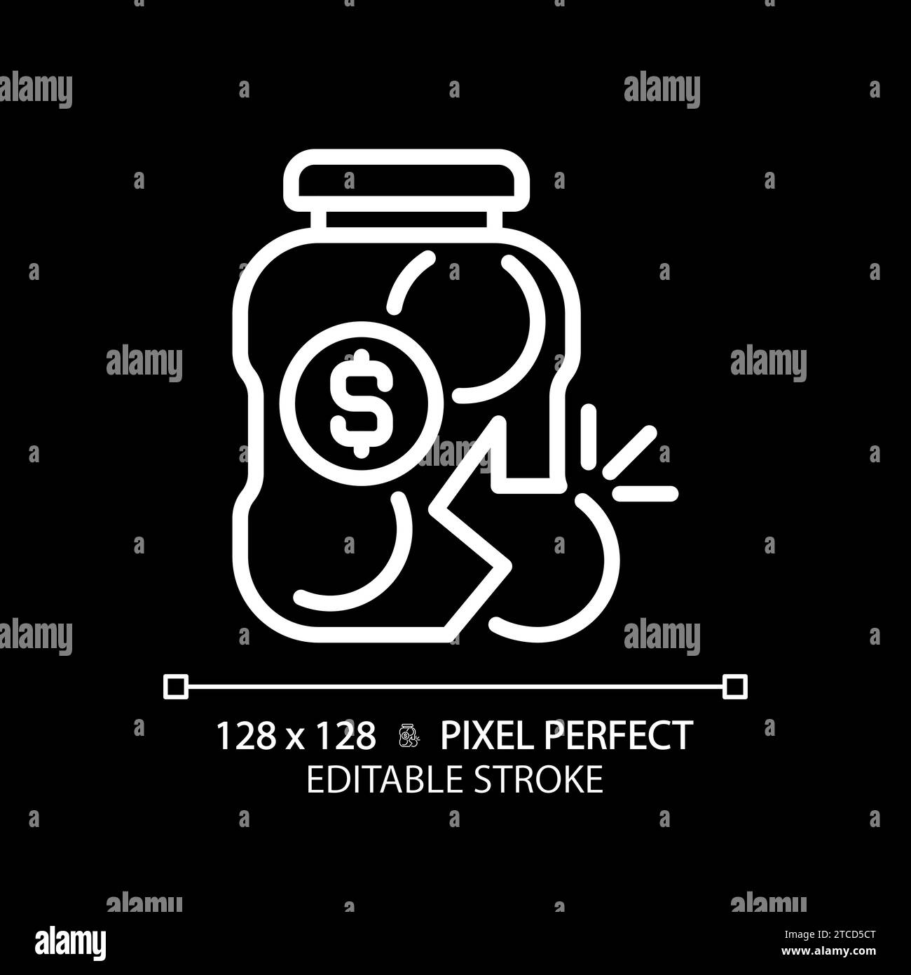 2D thin linear pixel perfect white broken glass jar icon Stock Vector ... 2D thin linear pixel perfect white broken glass jar icon Stock Vector ...