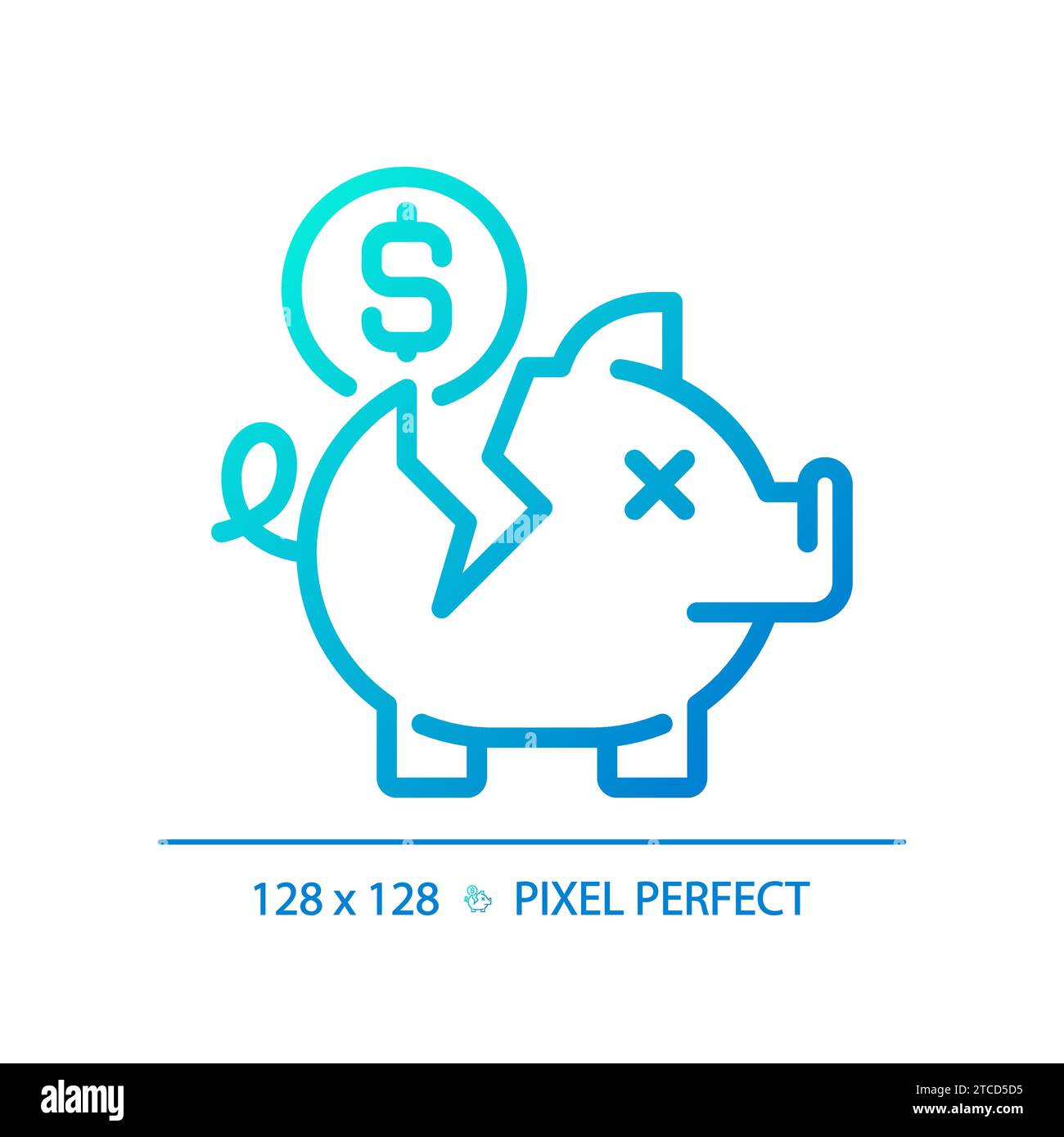 2D thin linear pixel perfect gradient broken piggy bank icon Stock Vector Image & Art - Alamy