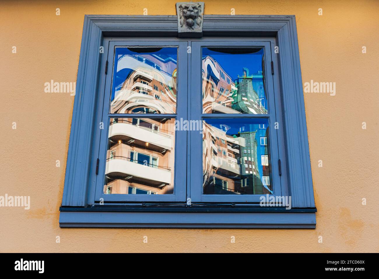 Daytime reflection of Gothenburg building exterior with picture frame ...