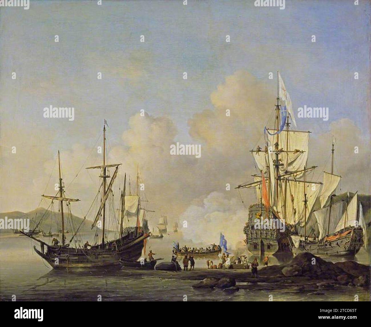 Willem van de Velde II (1633-1707) - Calm, French Merchant Ships at ...