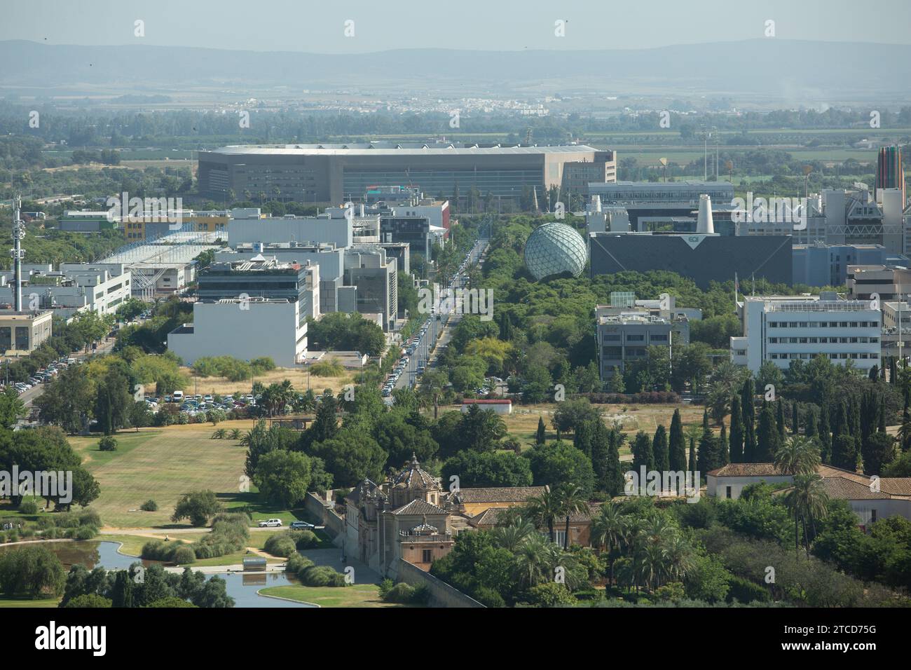 Seville, 07/06/2018. Aerial view of the charterhouse from Seville tower ...