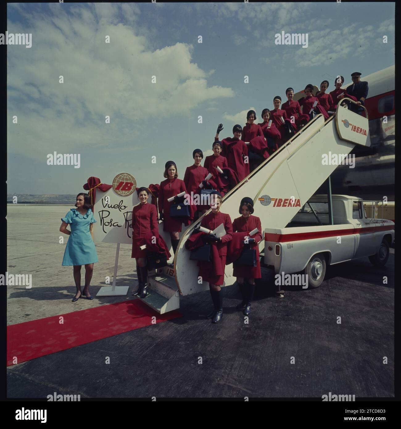 Barajas Airport, Madrid, April 1968. The newly graduated stewardesses ...