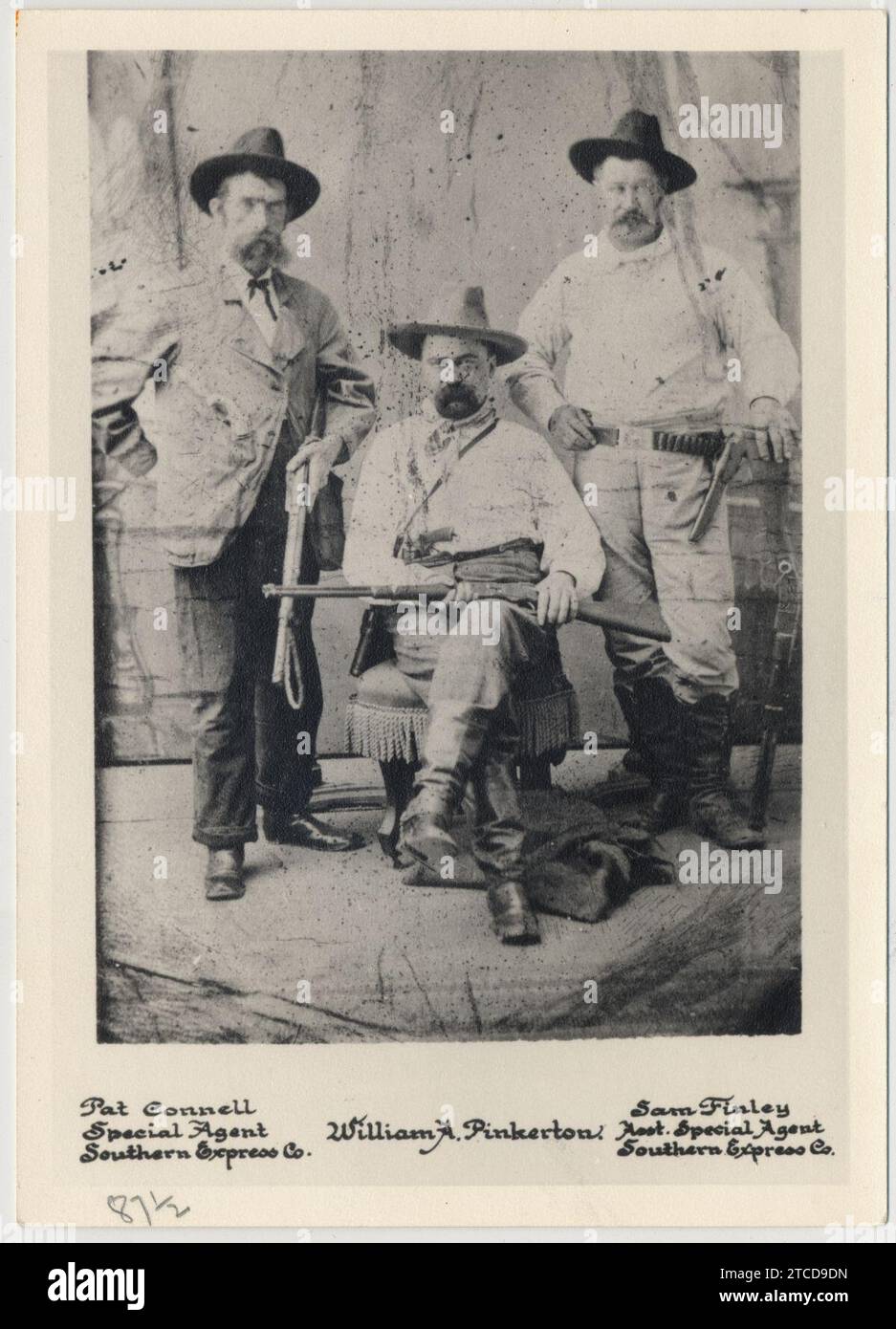 William A. Pinkerton with railroad special agents Pat Connell (left) and Sam Finley (right ...