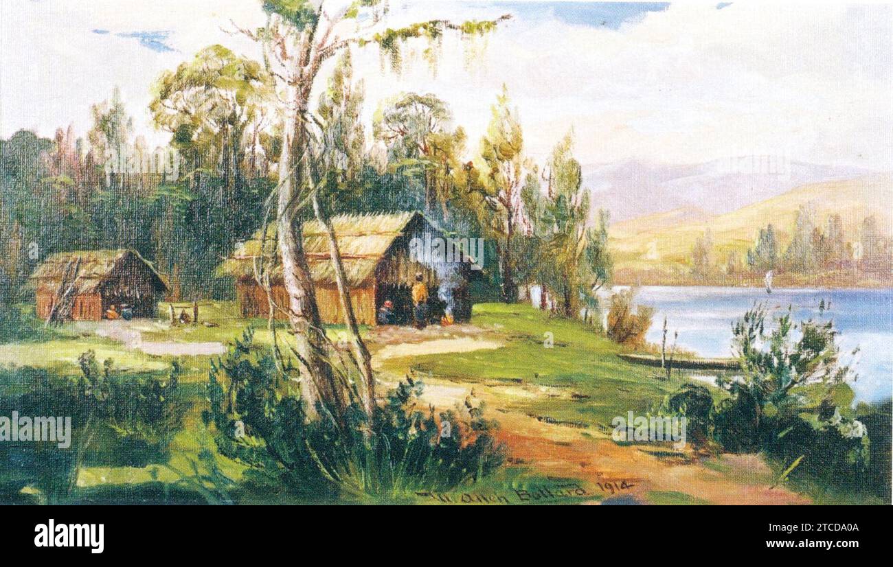 William Allan Bollard - Maori village, Rotoiti Stock Photo - Alamy