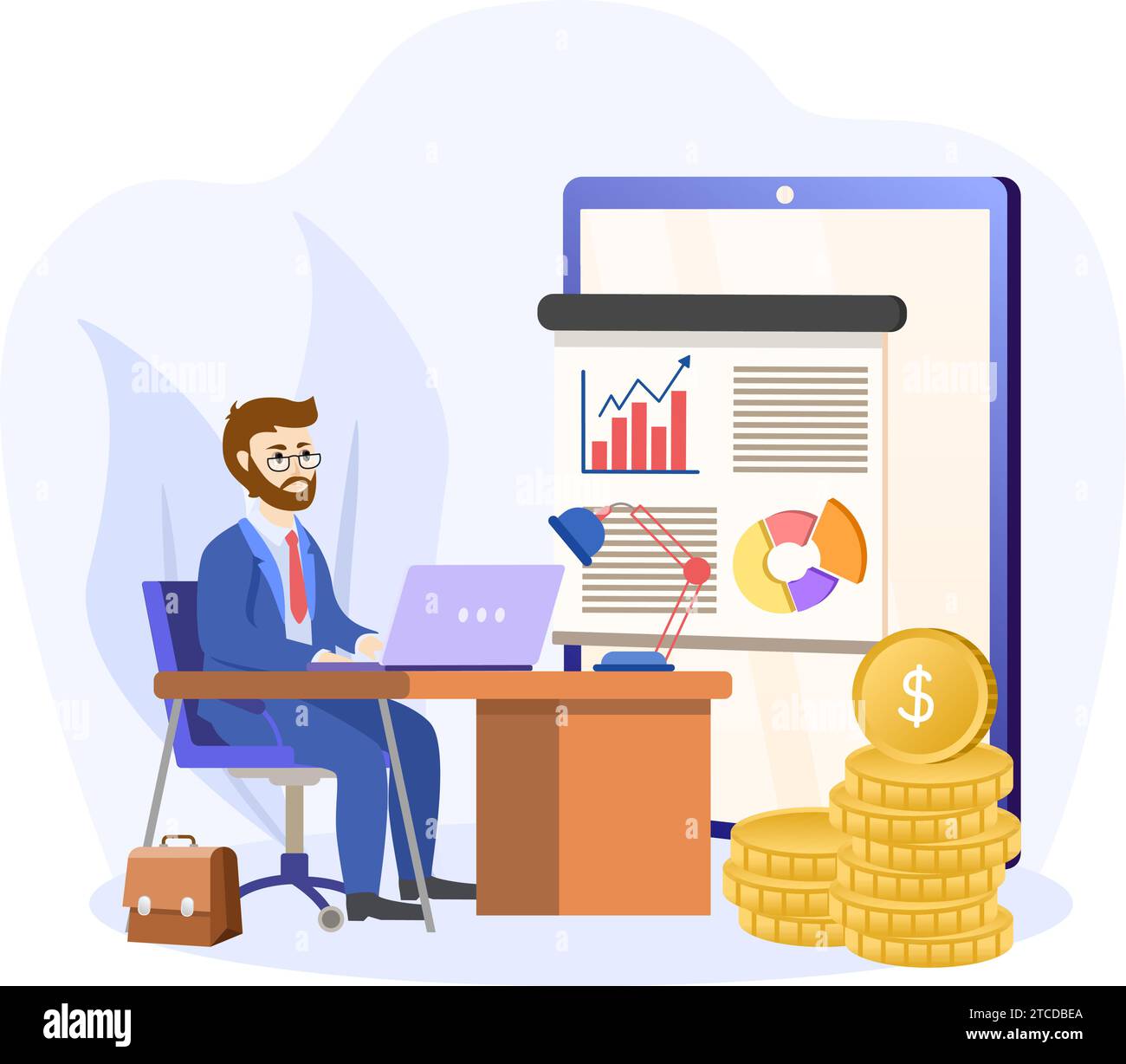 Business model illustration. Concept the man present with whiteboard ...