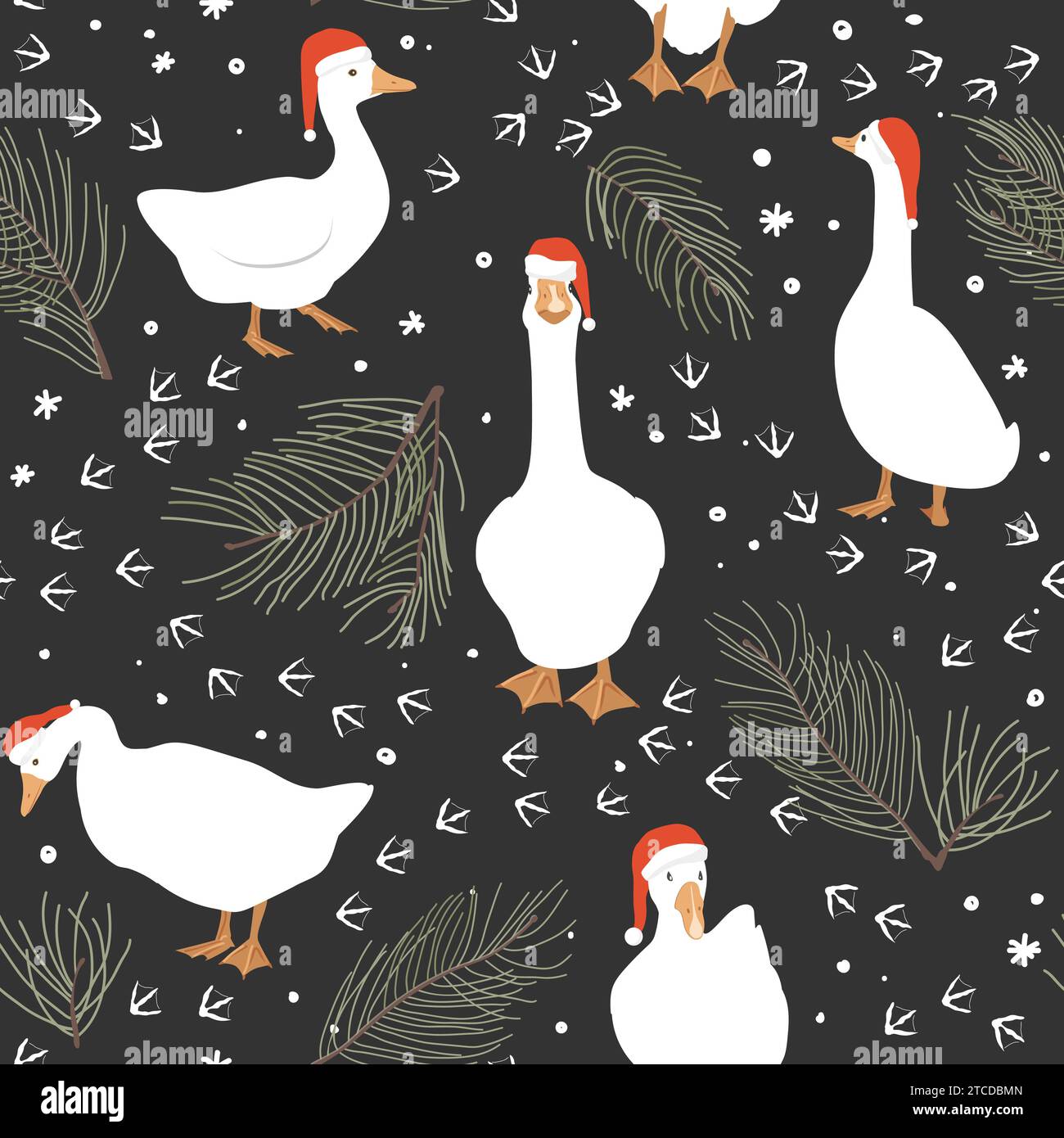 Seamless pattern of geese and geese paws imprints. Winter background ...