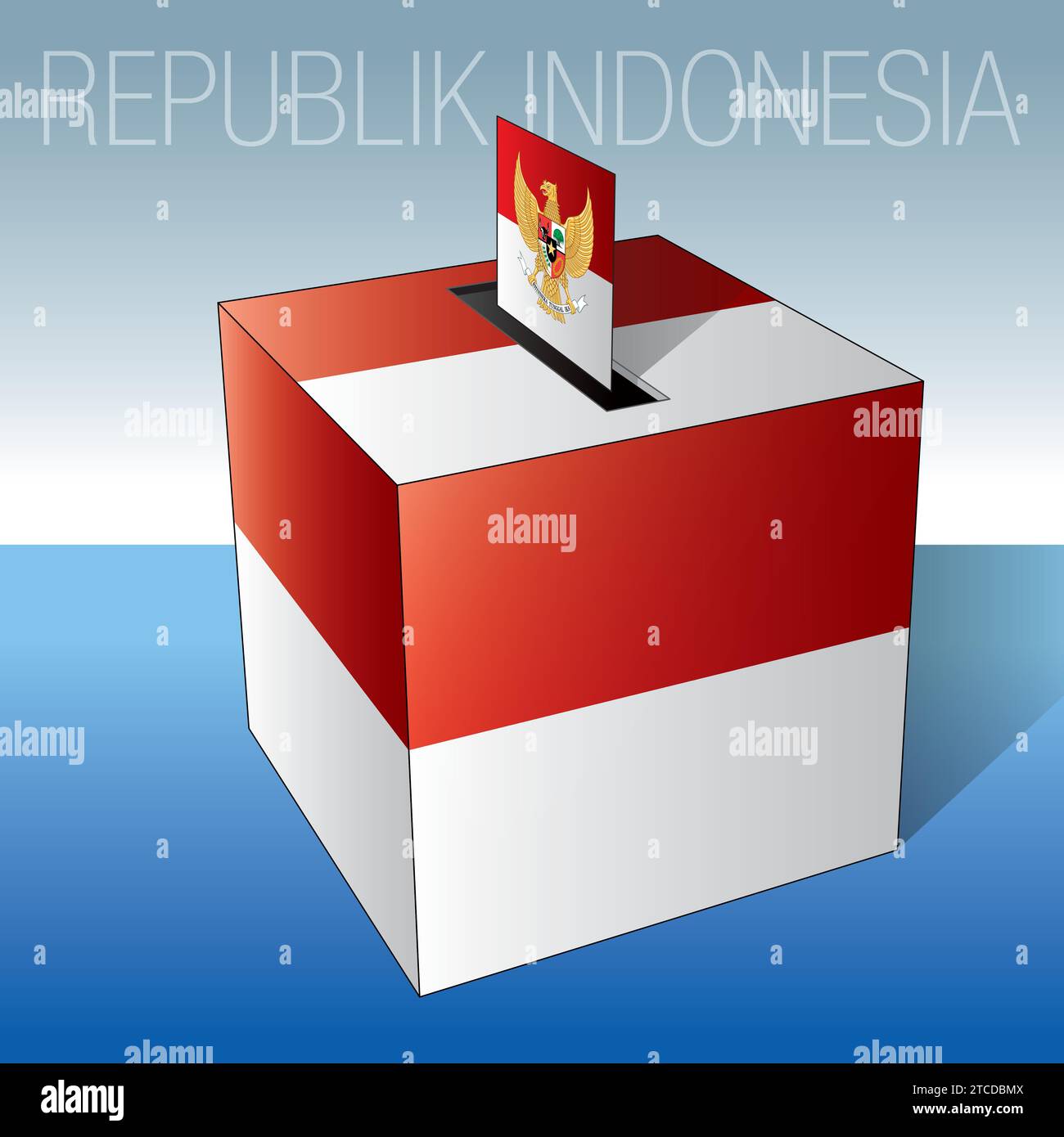 Indonesia, political elections 2024, ballot box with national symbols ...