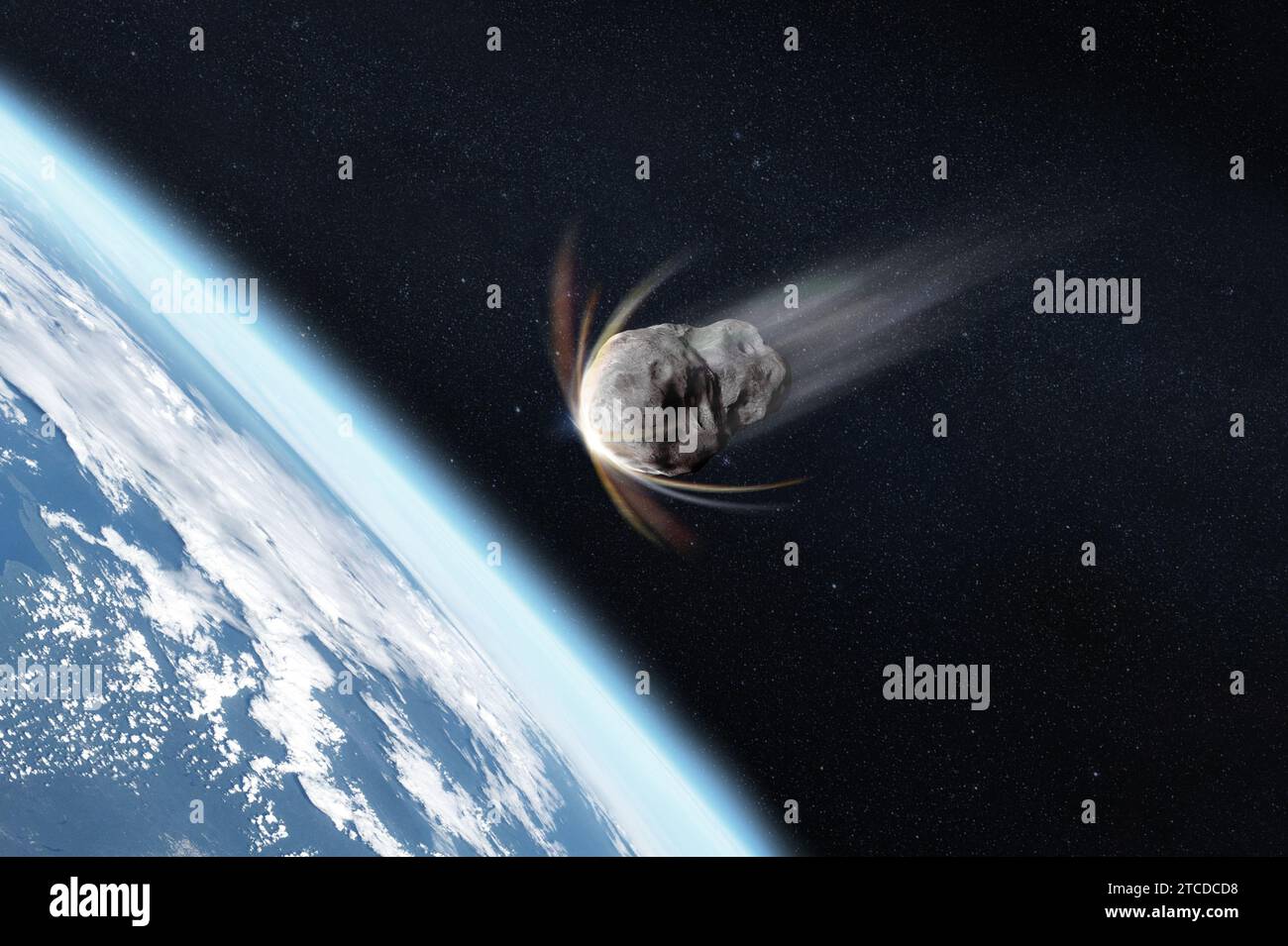 Planet Earth and big asteroid in outer space. Meteorite in outer space ...