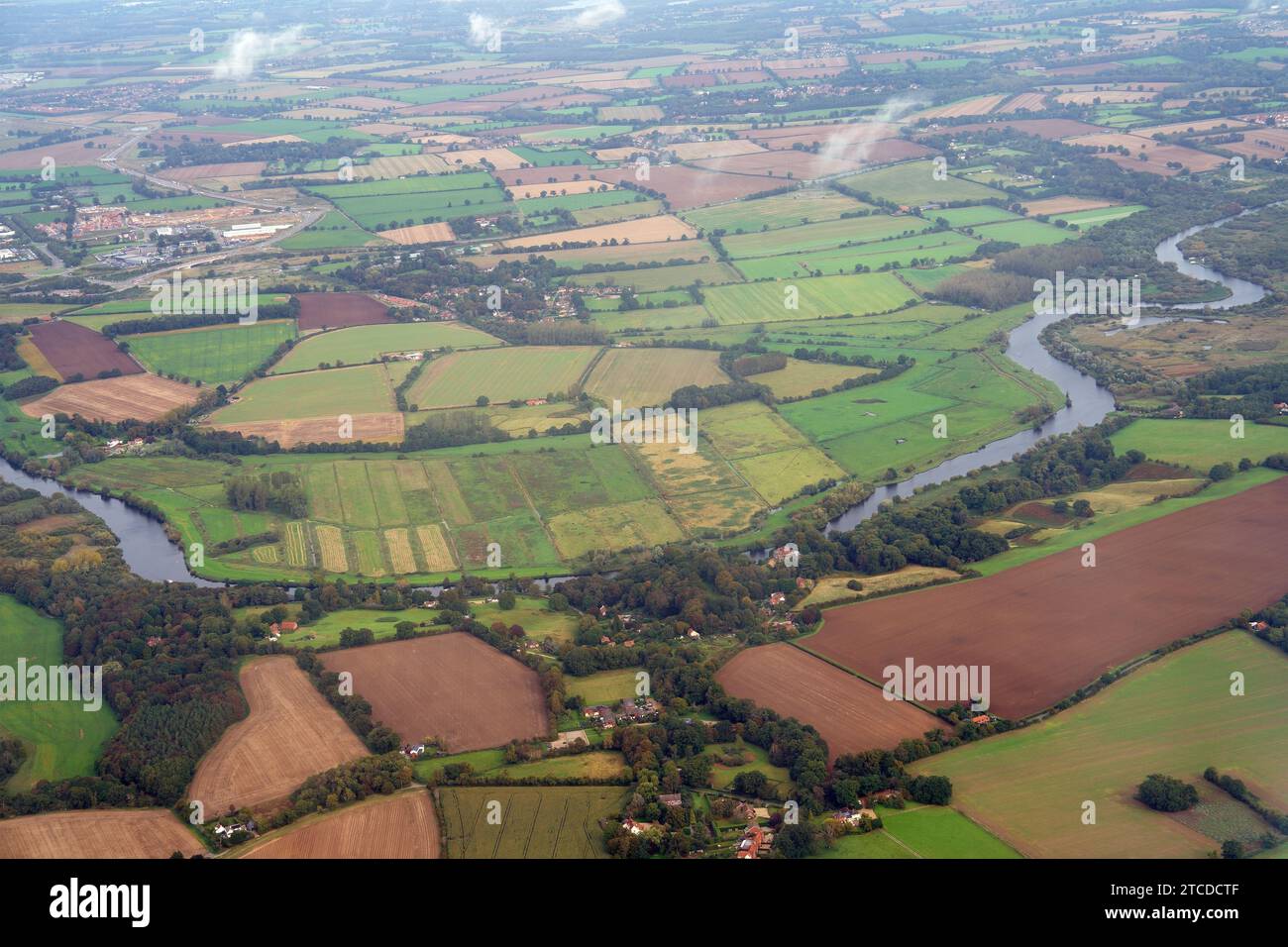Aerial view of the River Yare at Bramerton, with Postwick beyond ...