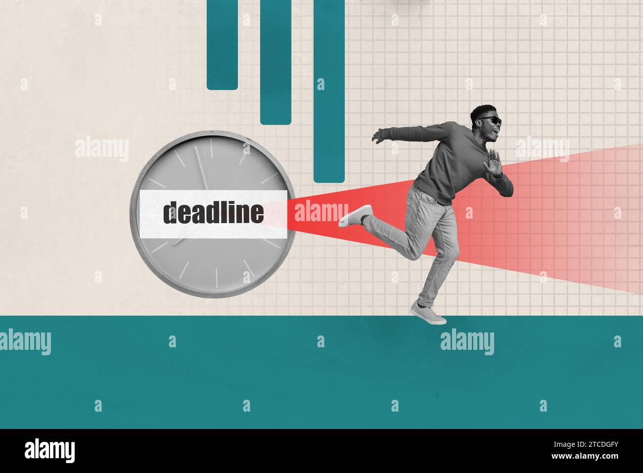 Collage image illustration black white effect enjoy happy man runs ...