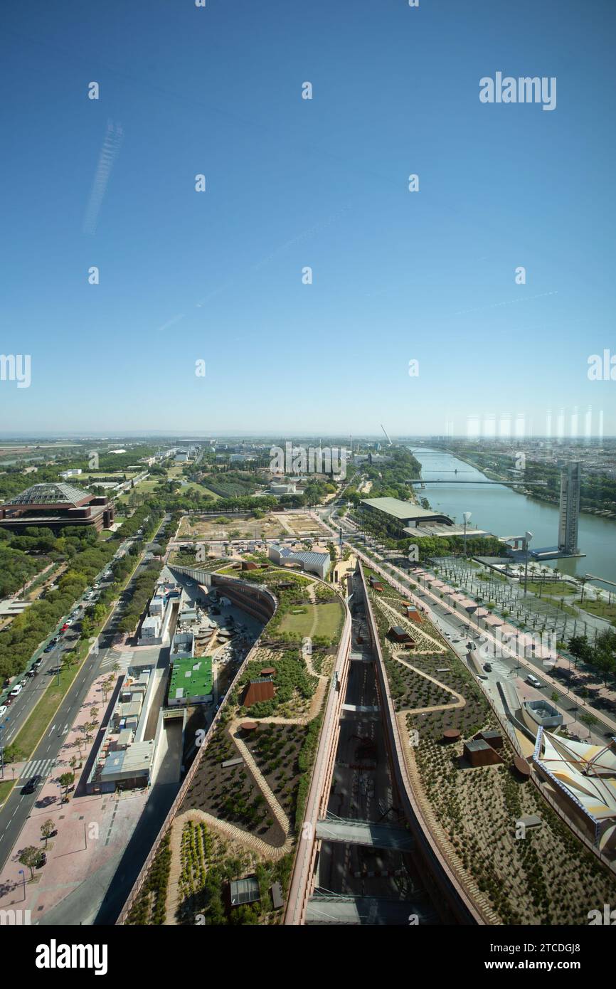 Seville, 07/06/2018. Aerial view of the charterhouse from Seville tower ...