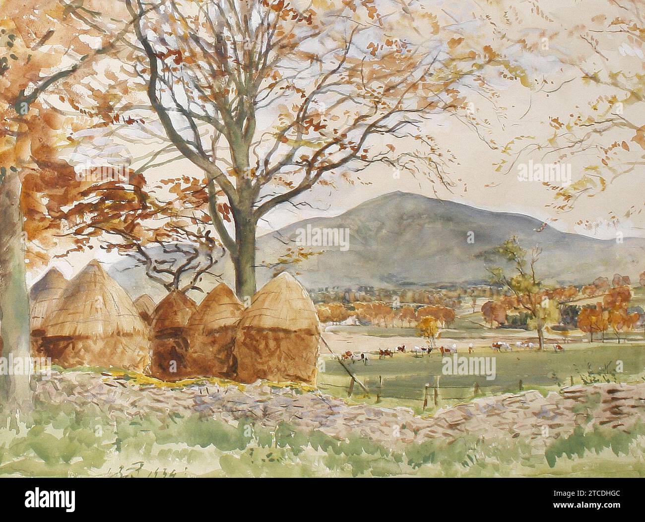 William Bruce Ellis Ranken Landscape with haystacks Stock Photo - Alamy