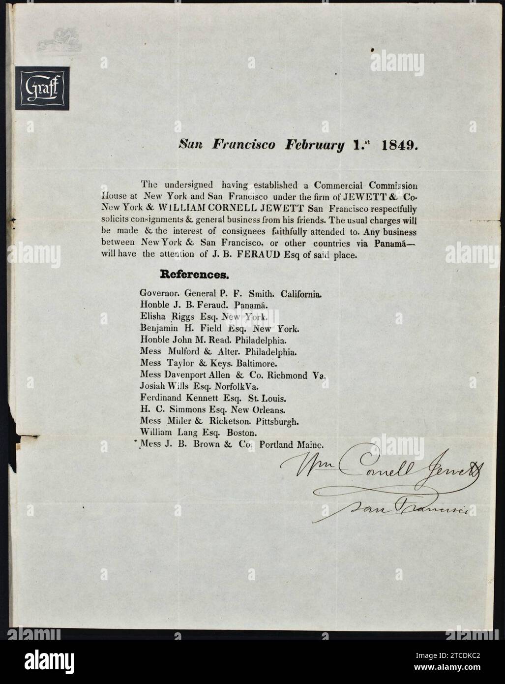 William Cornell Jewett letter to John M. Read of Philadelphia, 1849 ...