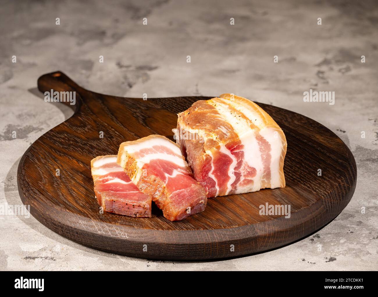 Salted lard or bacon with herbs and spices. Ukrainian traditional ...