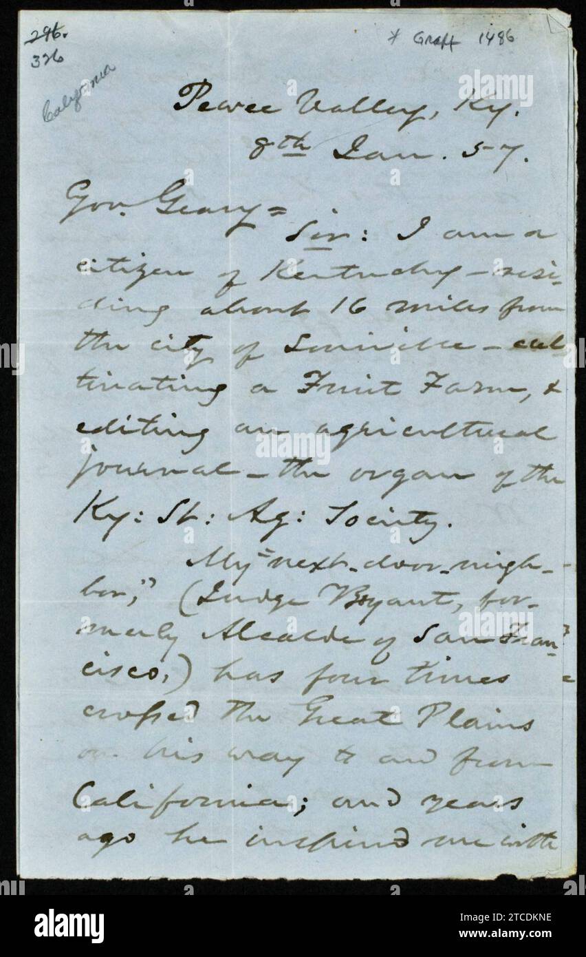 William D. Gallagher letter to Gov. Geary of Kansas, 1857 Stock Photo ...