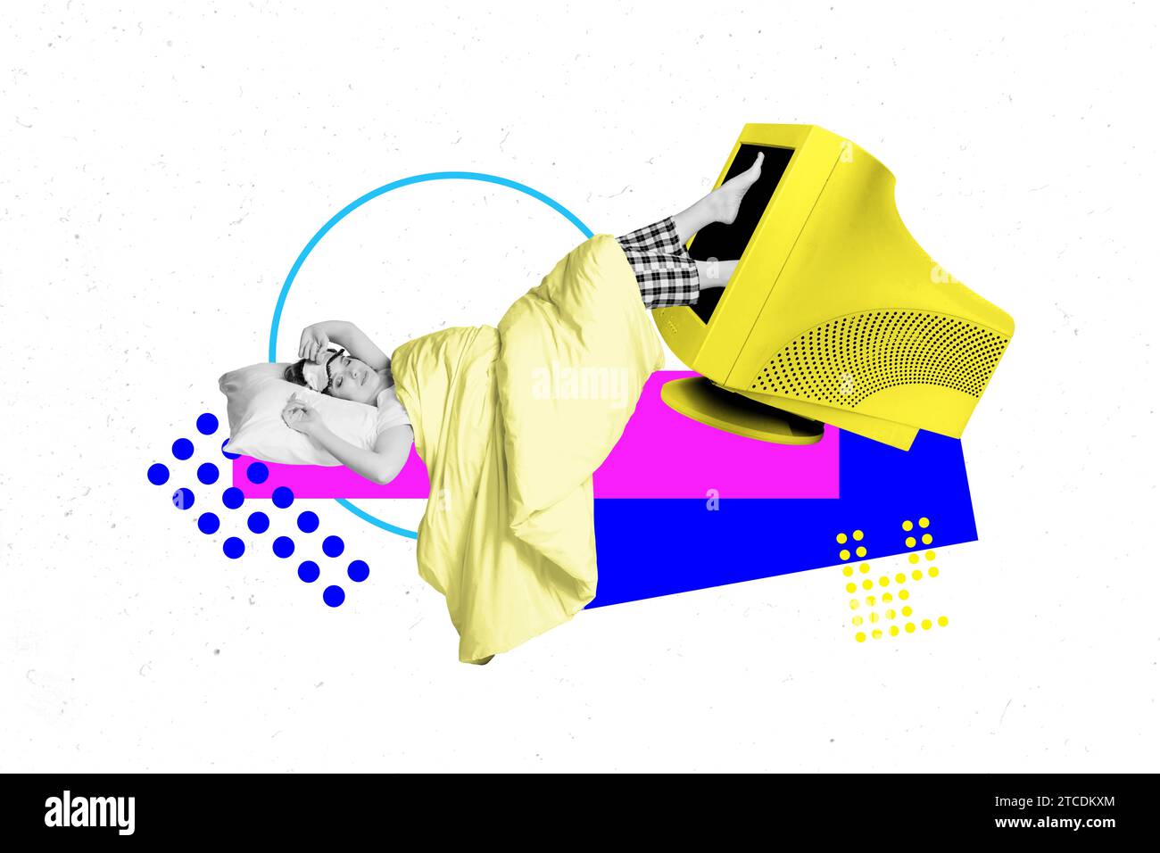 Composite collage picture image of funny female sleeping computer ...