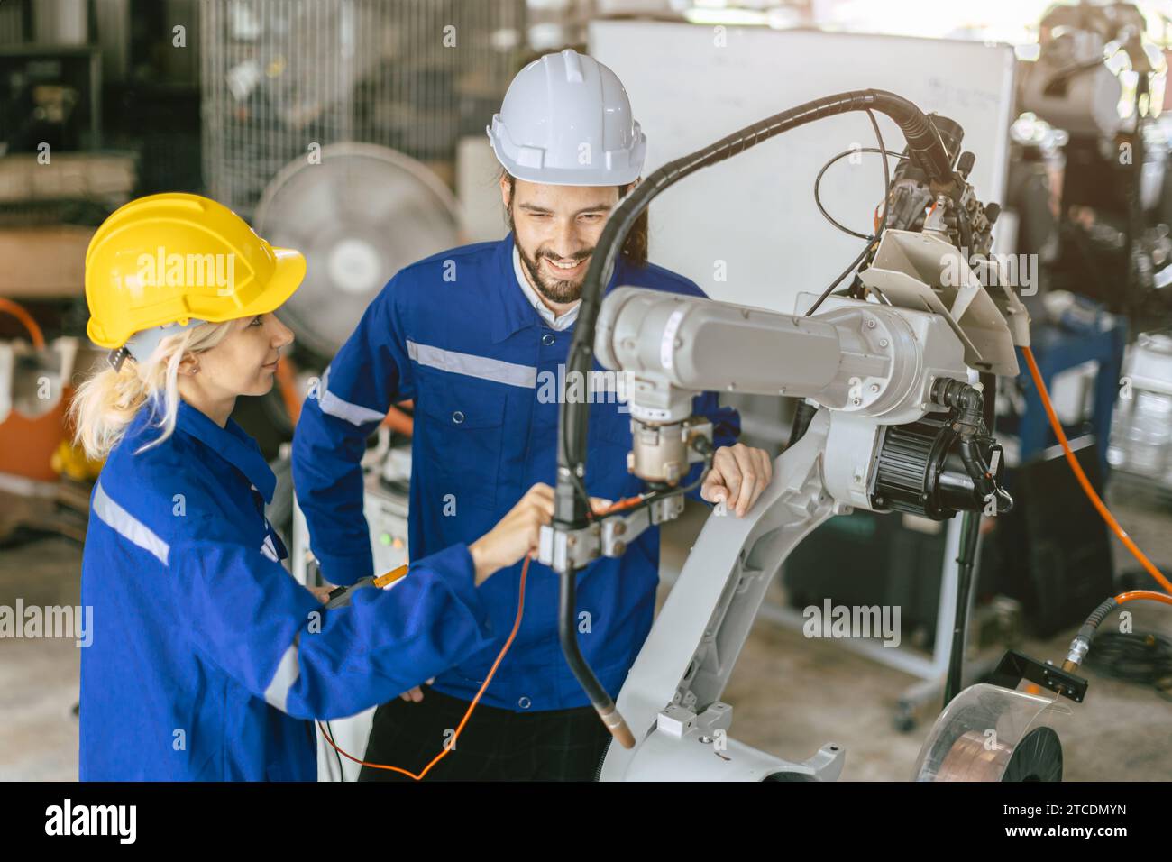 Engineer team worker fix service replace broken part of automatic ...