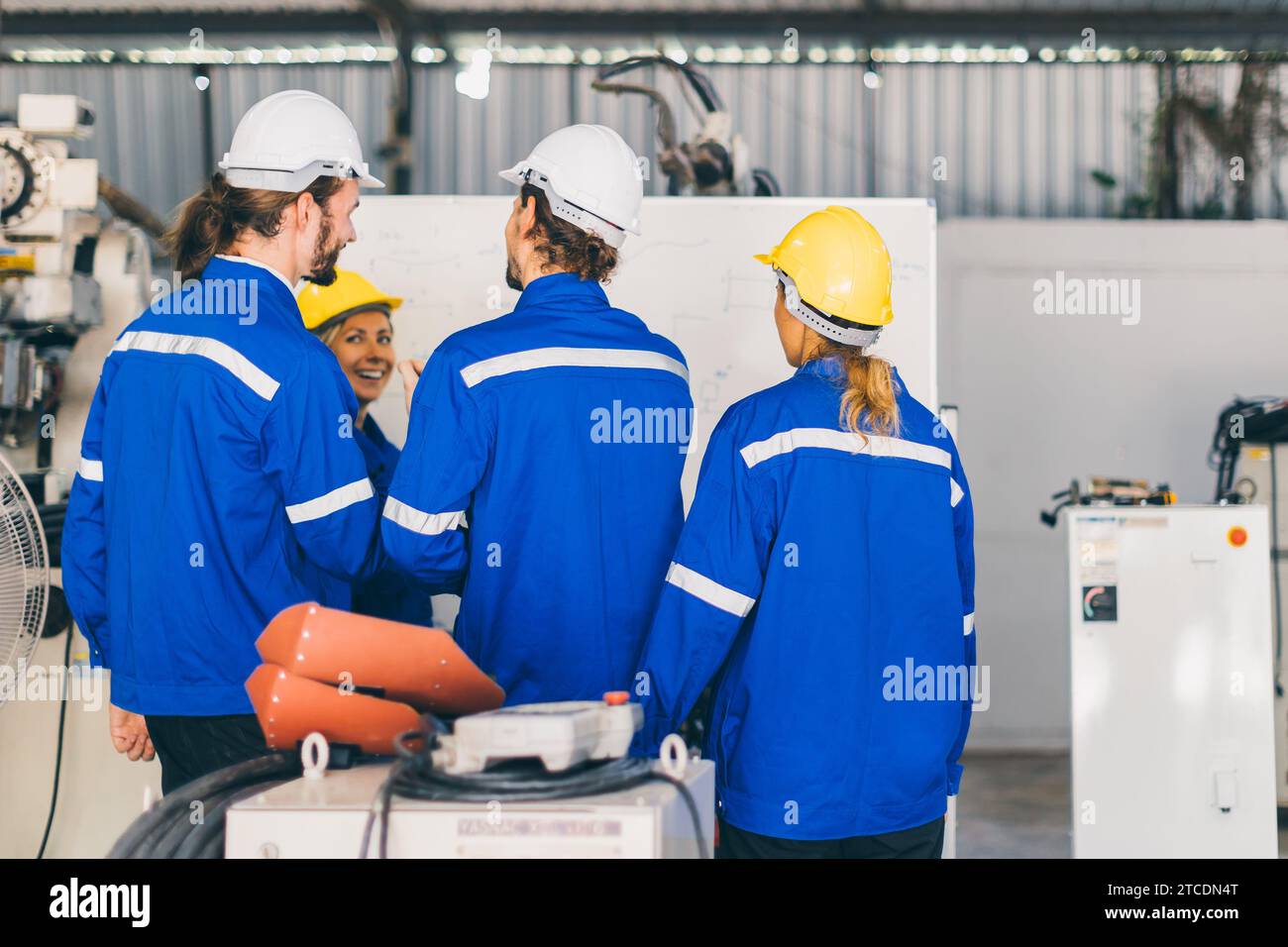 Engineer team employee plan meeting. Plant staff worker safety ...