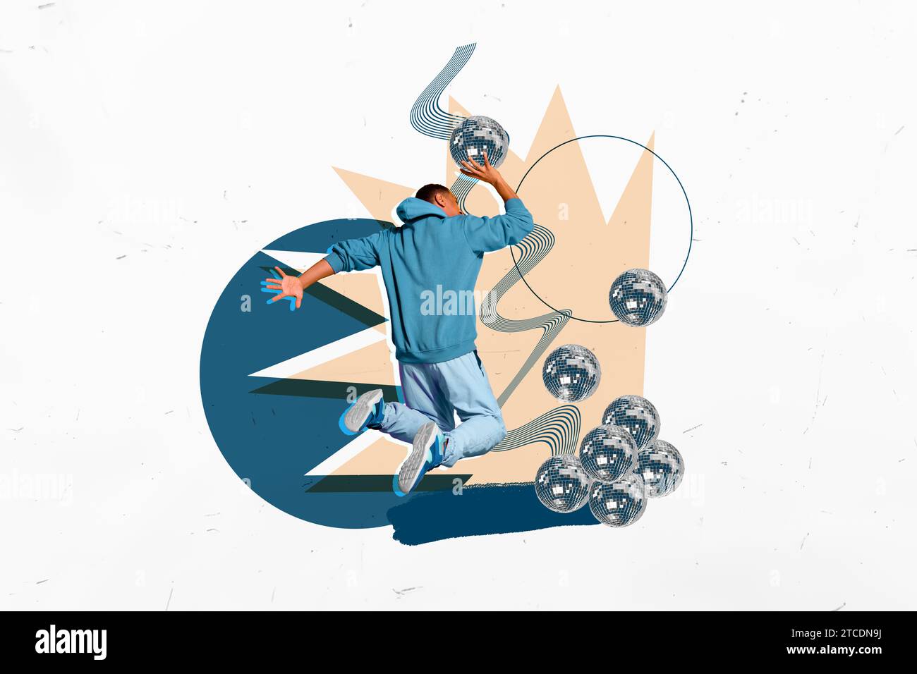 Creative poster illustration picture sporty young man throwing ...