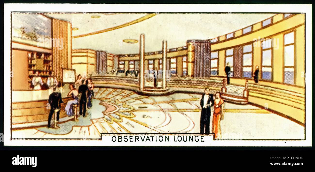 Observation Lounge on the Queen Mary - Vintage British Tradecard Stock ...