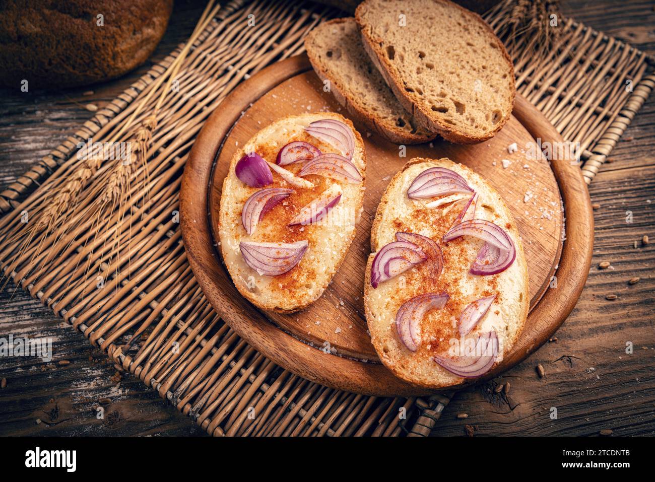 Traditional Hungarian food, fat, onion, red pepper powder and bread ...