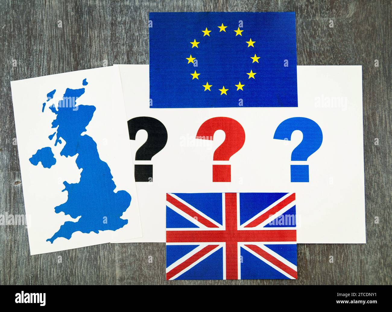 flag of EU, flag and map of Great Britain with question marks, Brexit ...
