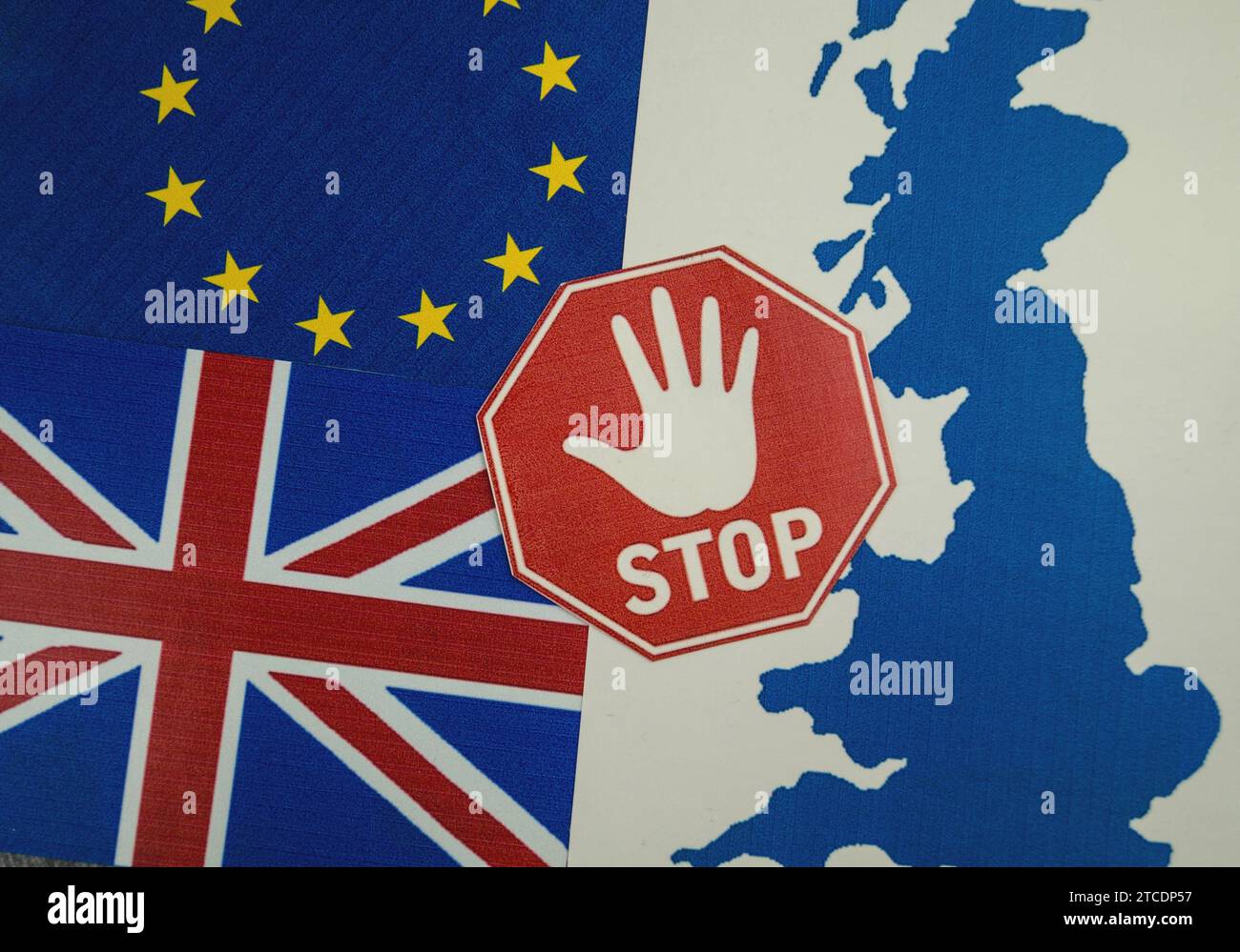 flag of EU, flag and map of Great Britain with stop sign, Brexit Stock ...