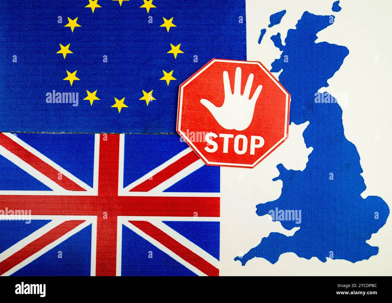 flag of EU, flag and map of Great Britain with Stop sign, Brexit Stock ...