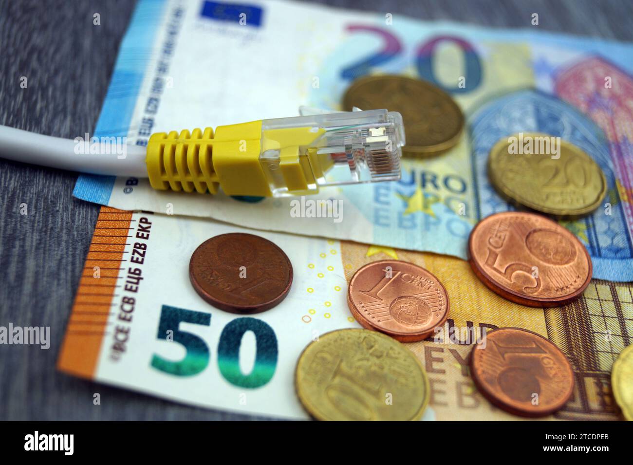 internet cable with Euro coins and bills, symbol picture for costs for ...