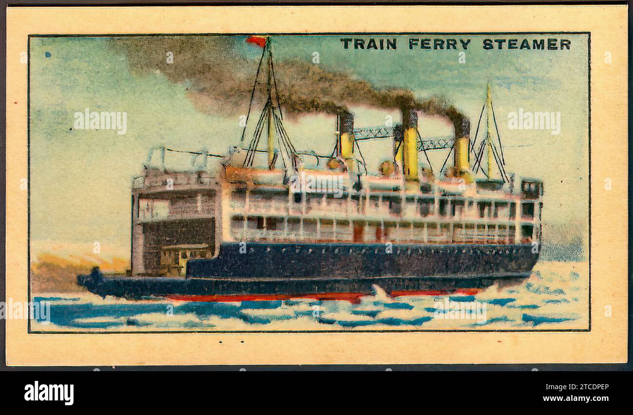 Train Ferry Steamer - Vintage Tradecard Stock Photo - Alamy