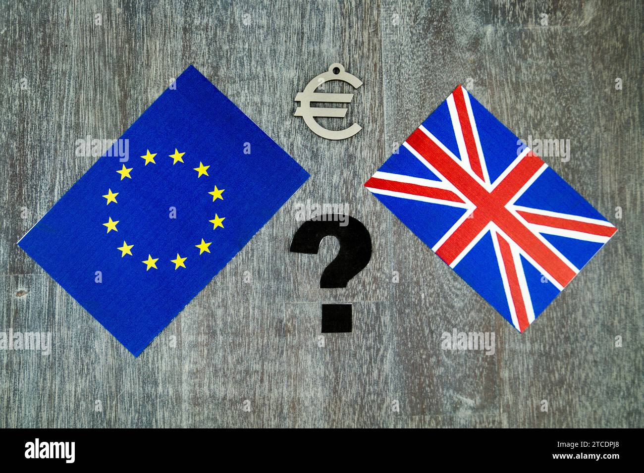 flags of EU and Great Britain with Euro sign and question mark, Brexit ...