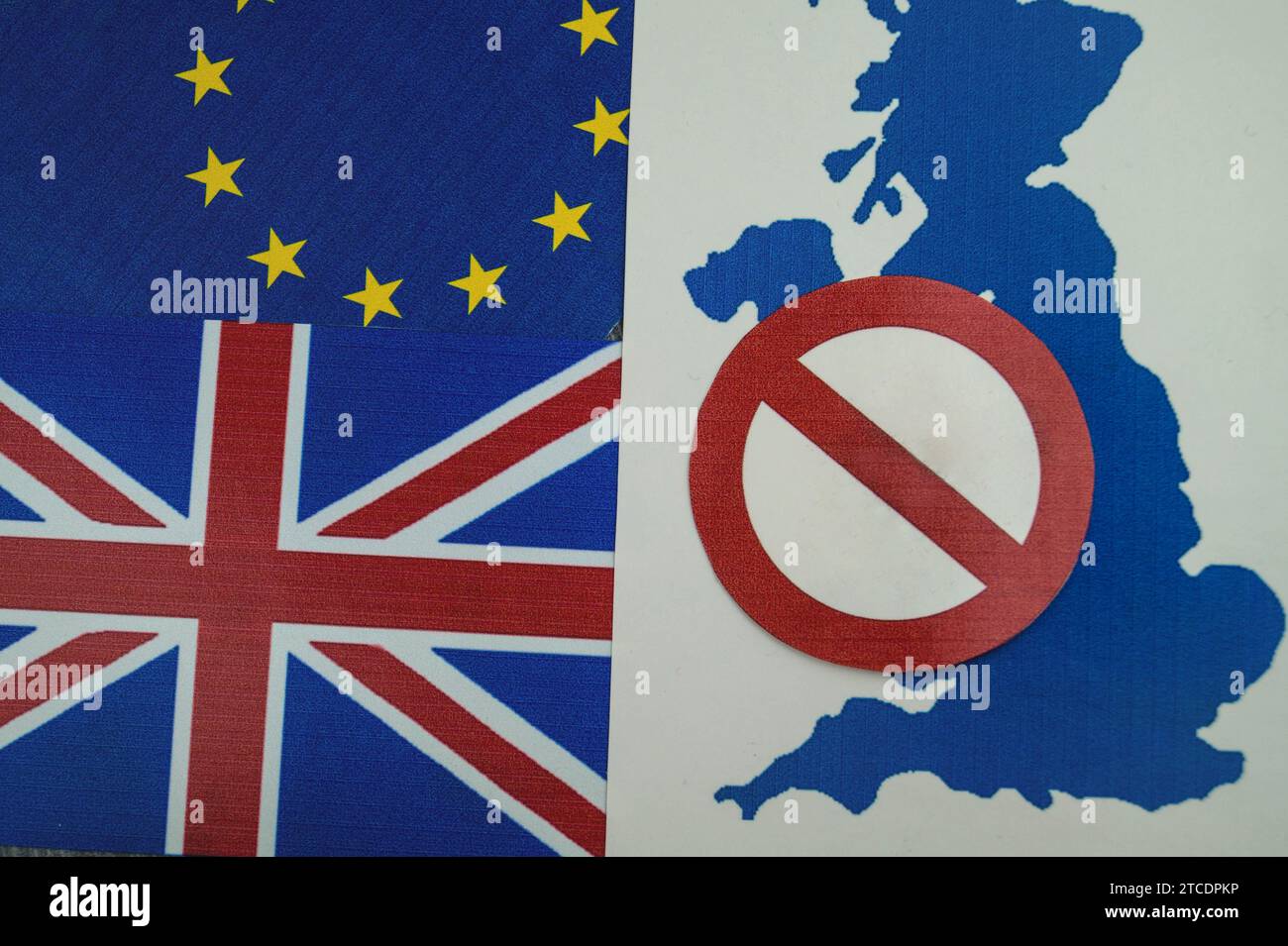flag of EU, flag and map of Great Britain with prohibition sign, Brexit ...