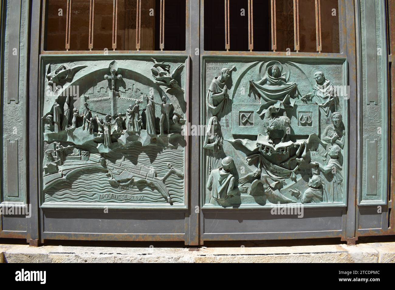 Oxidized green copper relief depicting biblical scenes of the ...