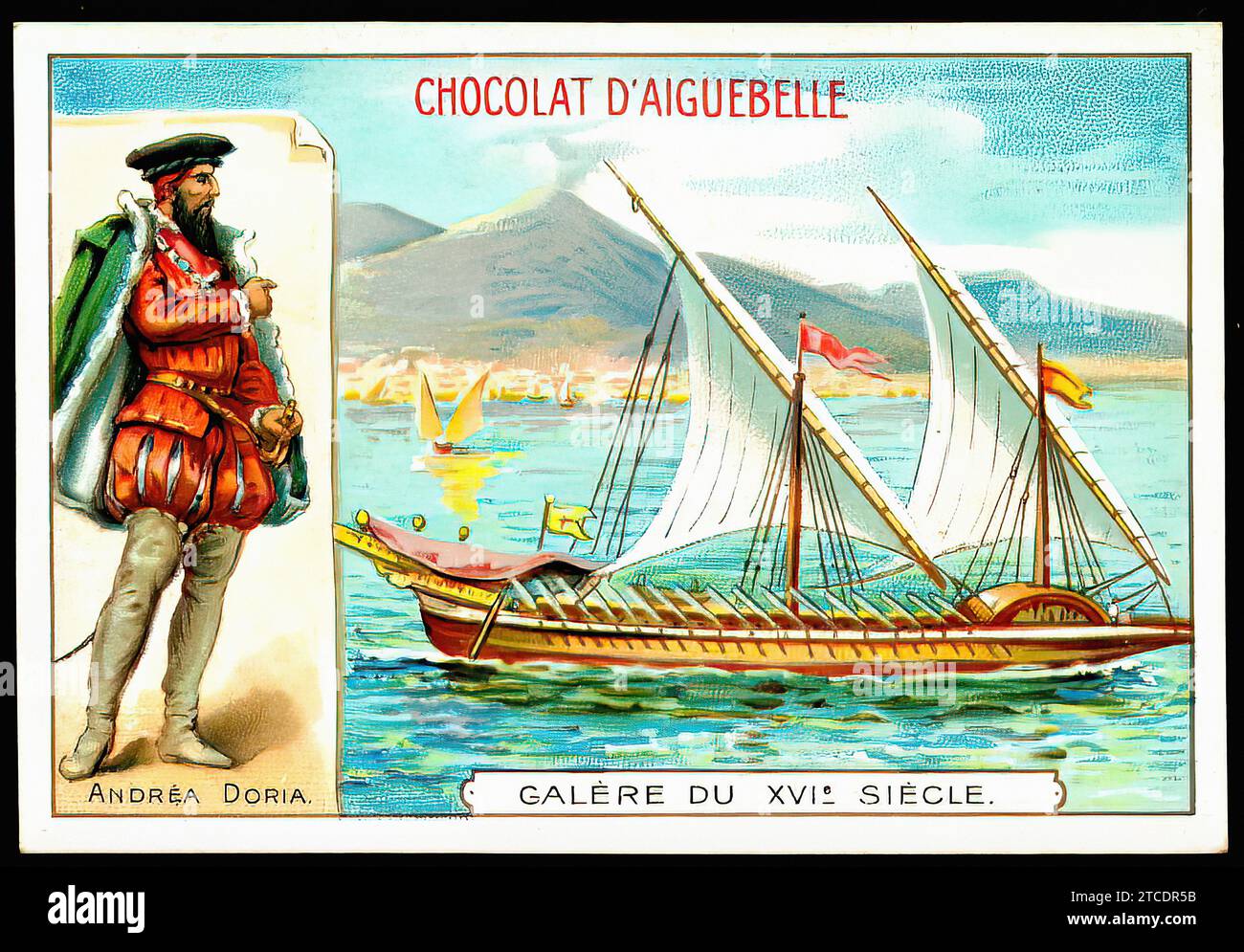 16th Century Galley - Vintage French Tradecard Stock Photo - Alamy