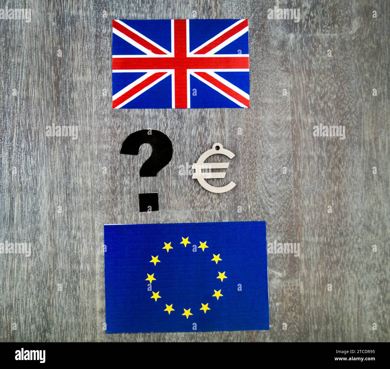 flags of EU and Great Britain with Euro sign and question mark, Brexit ...