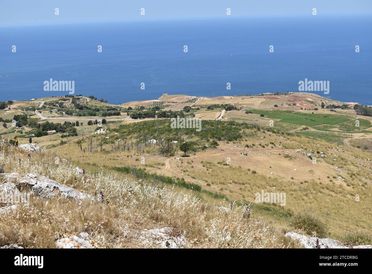 Downhill view of the Sicilian countryside on Mount Erice and the ...