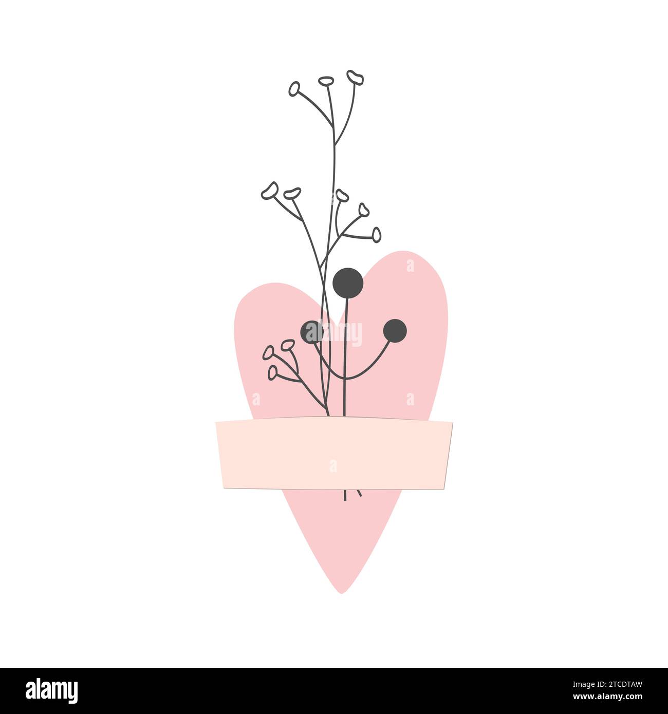 Heart taped with dried plants isolated on white background. Healed ...