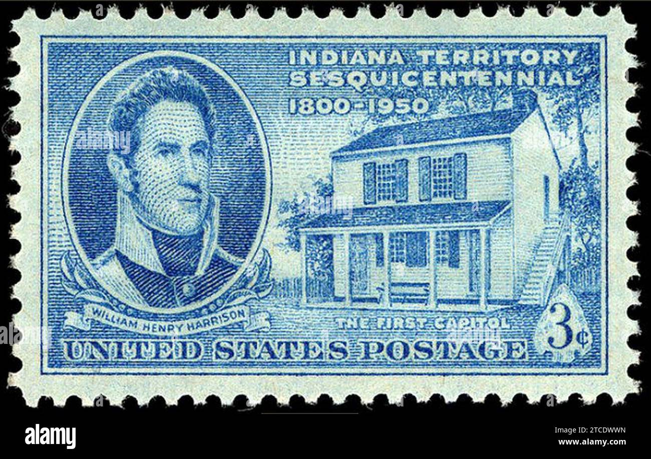 William Henry Harrison. Indiana statehood stamp, 1950 issue Stock Photo ...