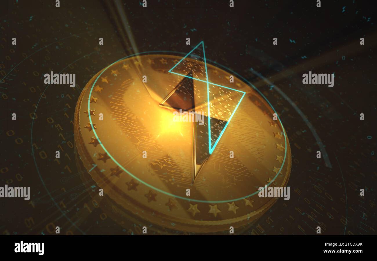 ThorChain RUNE cryptocurrency gold coin on green screen background ...
