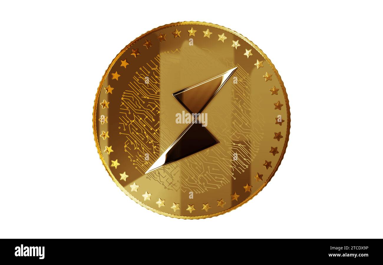 ThorChain RUNE cryptocurrency isolated gold coin on green screen ...