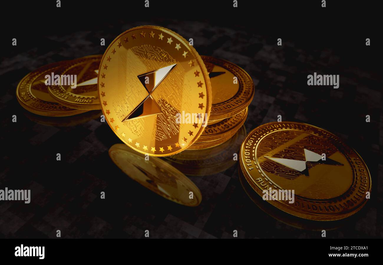 ThorChain RUNE cryptocurrency gold coin on green screen background ...