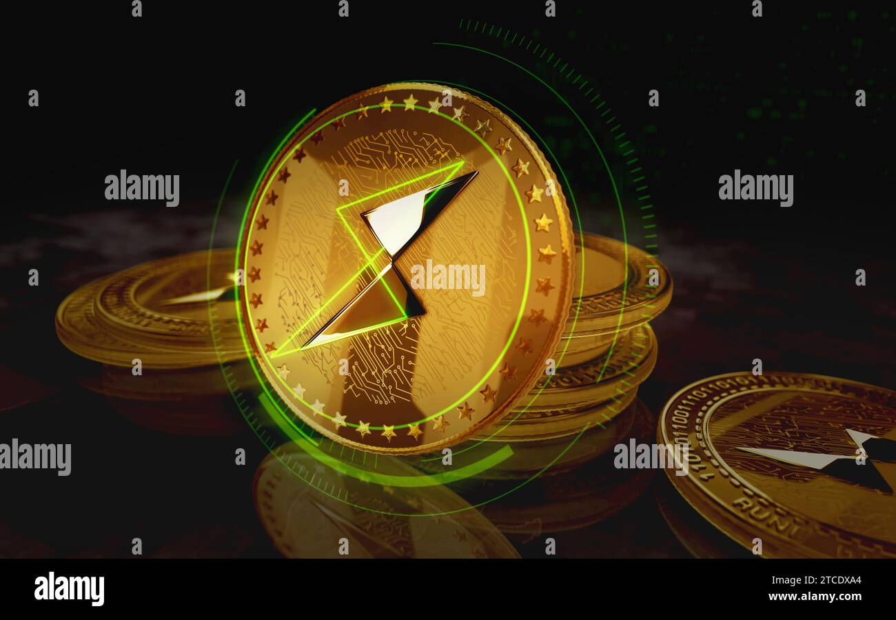 ThorChain RUNE cryptocurrency gold coin on green screen background ...