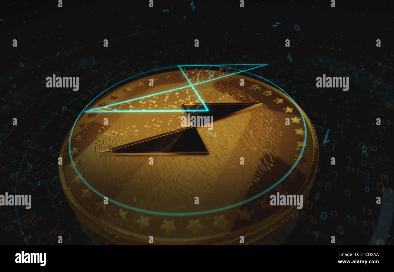 ThorChain RUNE cryptocurrency gold coin on green screen background ...