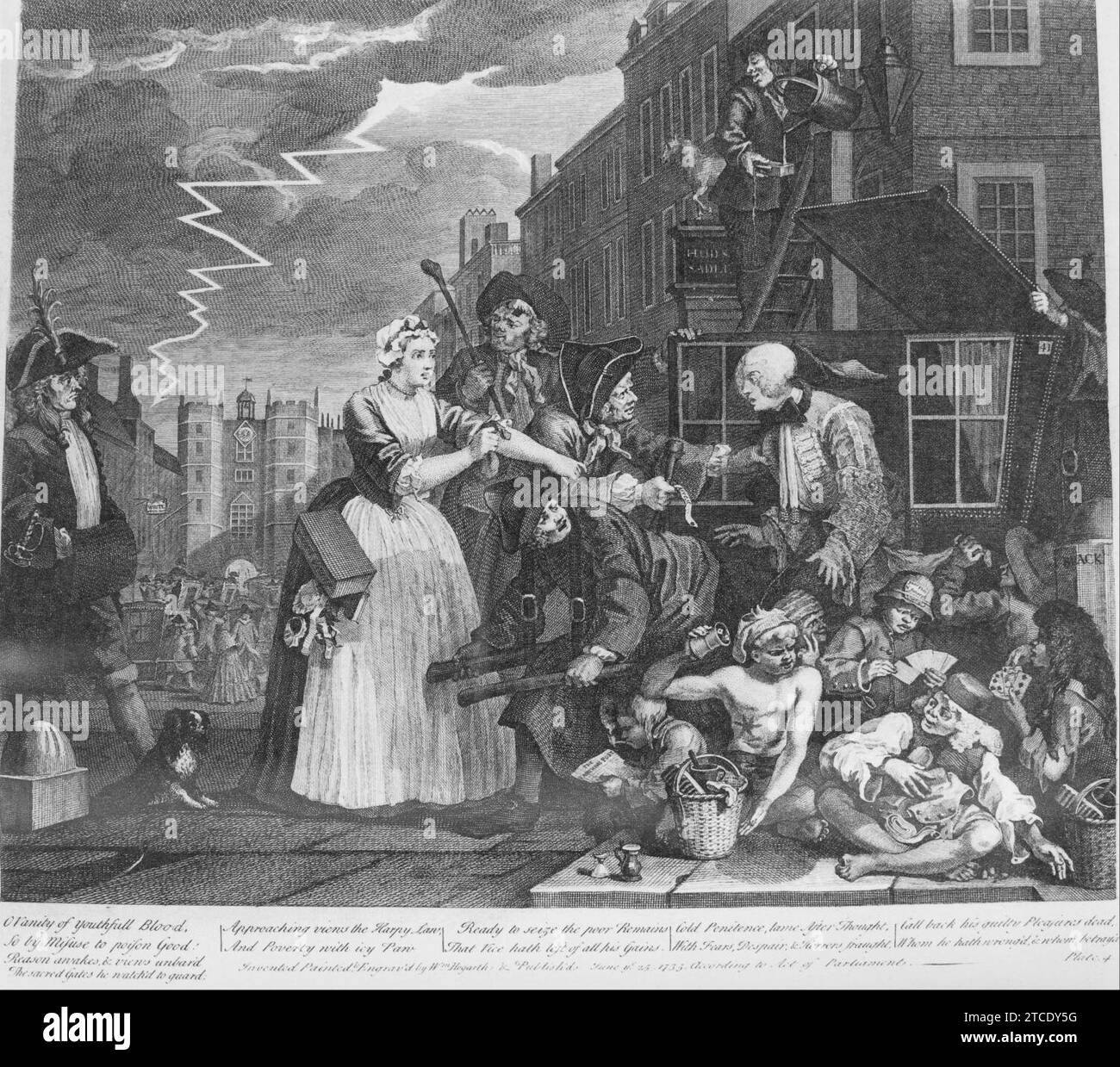 William Hogarth - A Rake's Progress, Plate 4, Arrested for Debt Stock ...