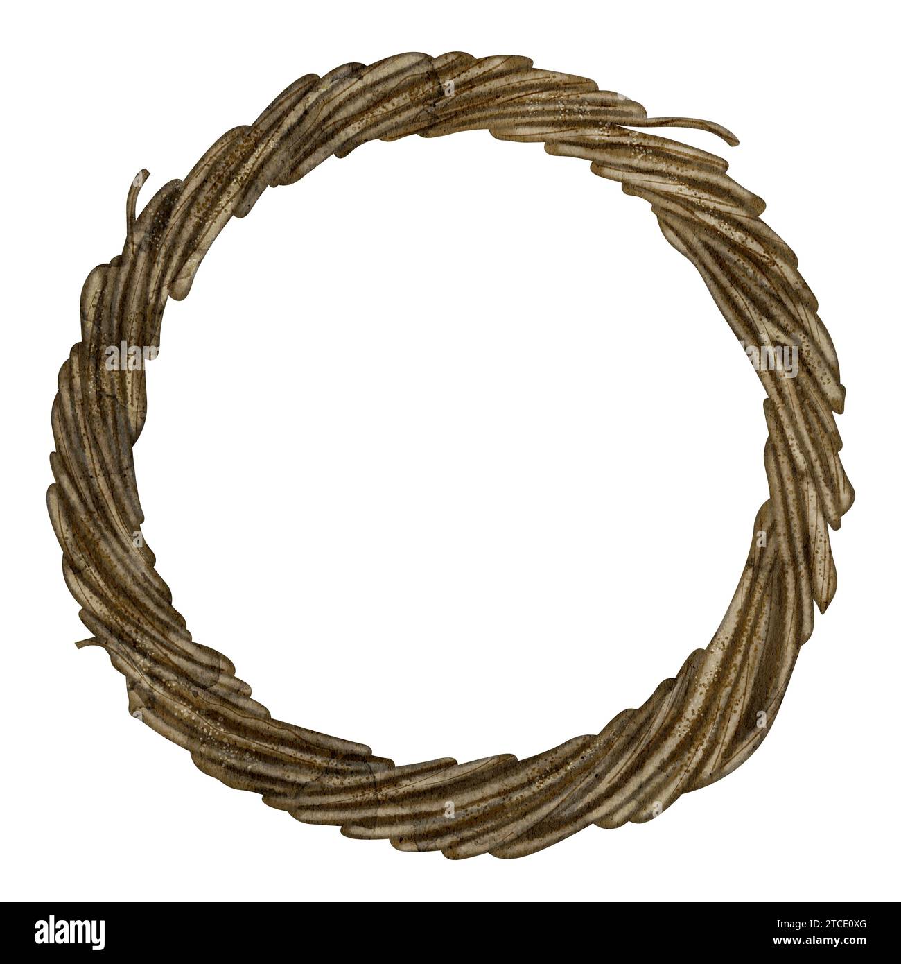 Wicker Wreath Watercolor illustration. Hand drawn clip art of round ...