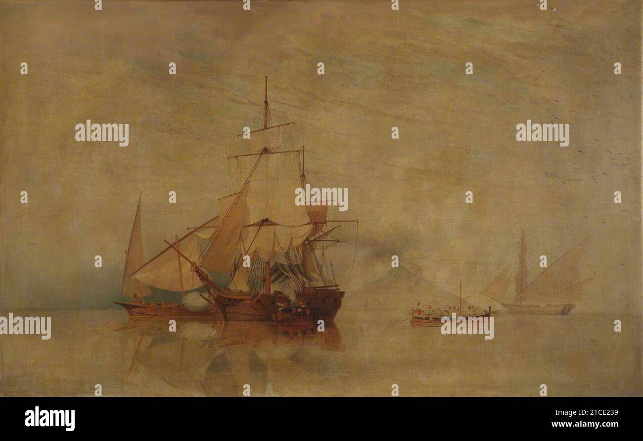 William John Huggins (1781-1845) - A Ketch in Action with Feluccas ...