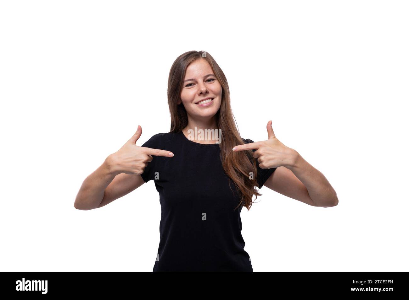 Young slim woman smiling with teeth wide open Stock Photo - Alamy