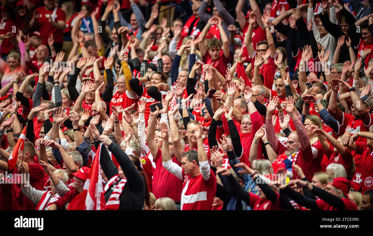 Herning, Denmark. 11th, December 2023. Handball fans of Denmark seen on ...